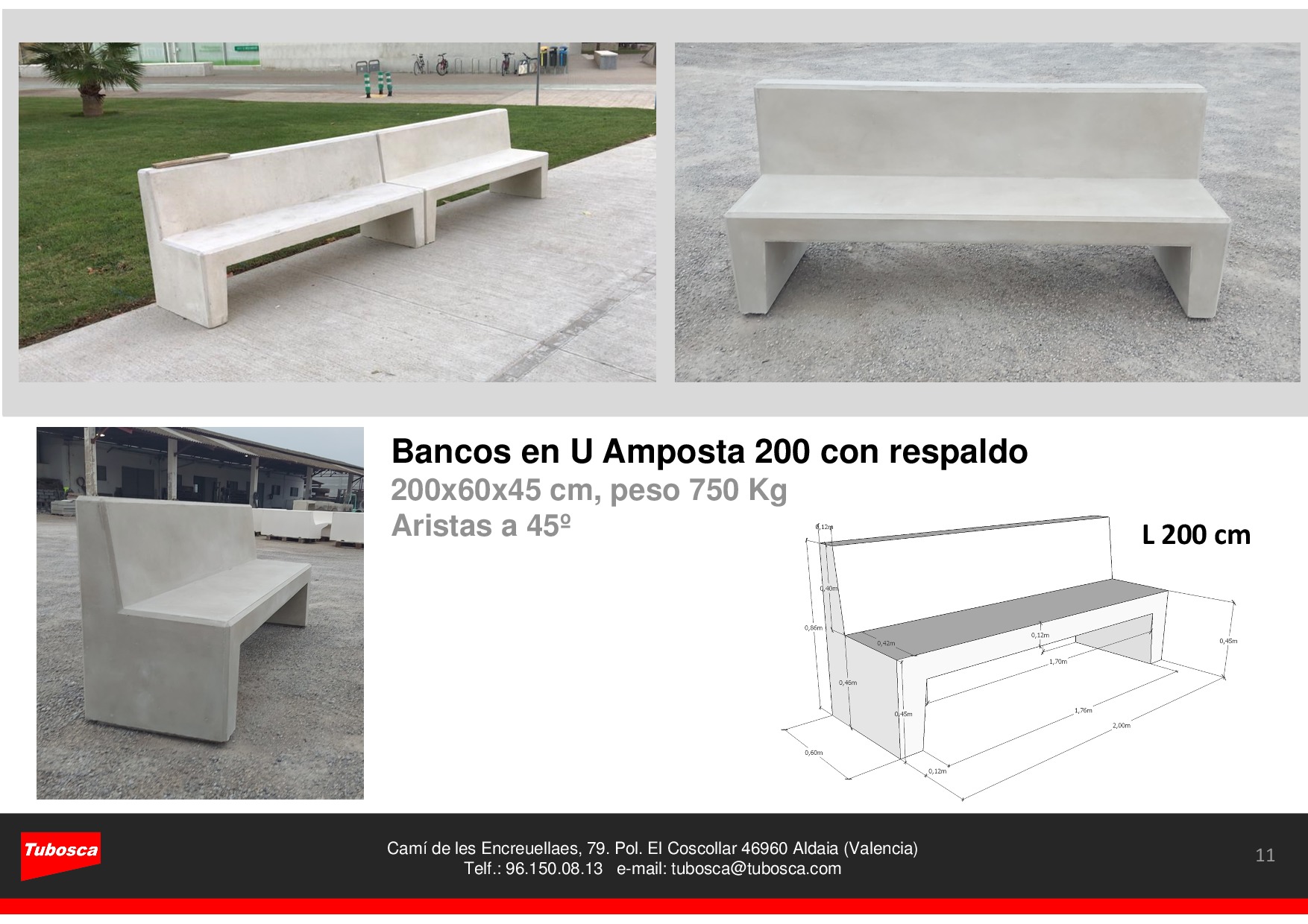 banco de hormigon con respaldo 2 metros - Tubosca